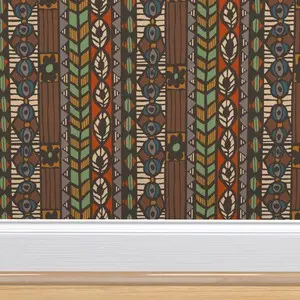 Spoonflower Aboriginal Graphics Brown And 100% Natural Sisal Grasscloth Wallcovering