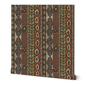 Spoonflower Aboriginal Graphics Brown And 100% Natural Sisal Grasscloth Wallcovering