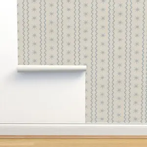 Spoonflower Soft And Cream Zig Zag Stripe 100% Natural Sisal Grasscloth Wallcovering