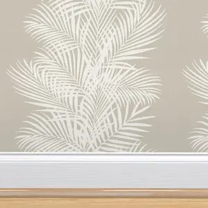 Spoonflower Stripe Beige White Leaf Palm Feathers Tan Neutral 100% Natural Sisal Grasscloth Wallcovering - Gray,white