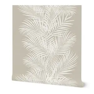 Spoonflower Stripe Beige White Leaf Palm Feathers Tan Neutral 100% Natural Sisal Grasscloth Wallcovering - Gray,white