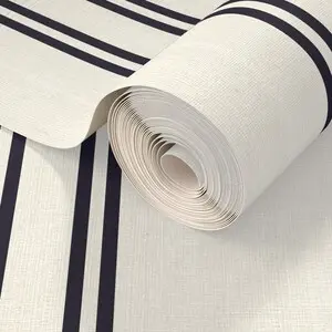Spoonflower Aegean Stripe Navy White 100% Natural Sisal Grasscloth Wallcovering - Navy,blue
