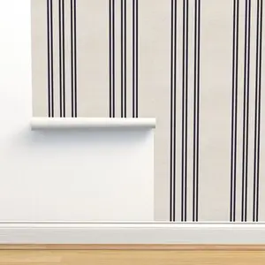 Spoonflower Aegean Stripe Navy White 100% Natural Sisal Grasscloth Wallcovering - Navy,blue
