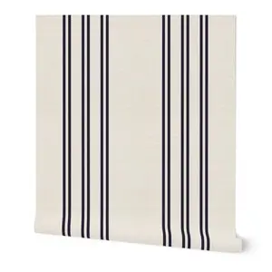 Spoonflower Aegean Stripe Navy White 100% Natural Sisal Grasscloth Wallcovering - Navy,blue