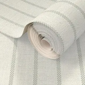 Spoonflower Aegean Simple Ticking Stripe Grey 100% Natural Sisal Grasscloth Wallcovering - Gray