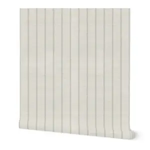 Spoonflower Aegean Simple Ticking Stripe Grey 100% Natural Sisal Grasscloth Wallcovering - Gray