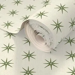 Spoonflower Small Olive And Cream Stars 100% Natural Sisal Grasscloth Wallcovering Green
