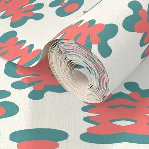 Spoonflower Splash Coral And Teal 100% Natural Sisal Grasscloth Wallcovering - Blue,teal