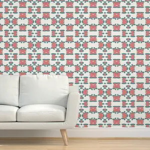 Spoonflower Splash Coral And Teal 100% Natural Sisal Grasscloth Wallcovering - Blue,teal