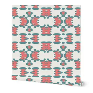 Spoonflower Splash Coral And Teal 100% Natural Sisal Grasscloth Wallcovering - Blue,teal