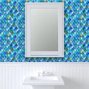 Spoonflower Faberge Dragon Scale Mermaid Tail Easter Egg Ice Custom Pre-pasted Wallpaper