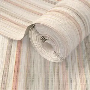 Spoonflower Soft Stripe Blush 100% Natural Sisal Grasscloth Wallcovering - Pink,orange
