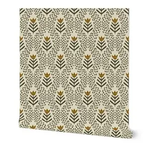 Spoonflower Small Scandi Flower Vanilla With Pecan And Deep 100% Natural Sisal Grasscloth Wallcovering