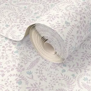Spoonflower Veronica Lilac And Soft On White 100% Natural Sisal Grasscloth Wallcovering - Blue