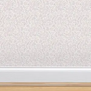 Spoonflower Veronica Lilac And Soft On White 100% Natural Sisal Grasscloth Wallcovering - Blue