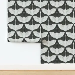 Spoonflower Birds Japanese Art Deco Illustration Cranes Custom Pre-pasted Wallpaper