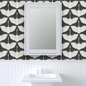 Spoonflower Birds Japanese Art Deco Illustration Cranes Custom Pre-pasted Wallpaper