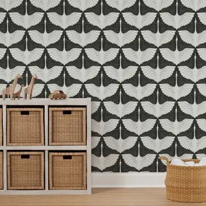 Spoonflower Birds Japanese Art Deco Illustration Cranes Custom Pre-pasted Wallpaper