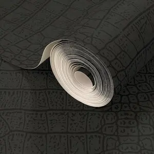 Spoonflower Alligator Black Frankiebenka.com 100% Natural Sisal Grasscloth Wallcovering Black,gray