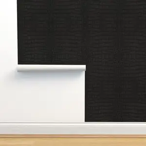 Spoonflower Alligator Black Frankiebenka.com 100% Natural Sisal Grasscloth Wallcovering - Black,gray