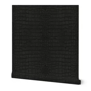 Spoonflower Alligator Black Frankiebenka.com 100% Natural Sisal Grasscloth Wallcovering - Black,gray