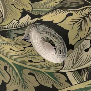 Spoonflower Acanthus In Olive Grove 100% Natural Sisal Grasscloth Wallcovering - Green