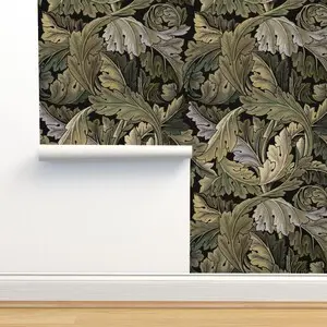 Spoonflower Acanthus In Olive Grove 100% Natural Sisal Grasscloth Wallcovering