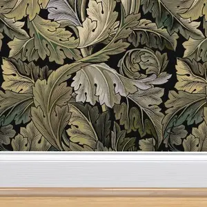 Spoonflower Acanthus In Olive Grove 100% Natural Sisal Grasscloth Wallcovering