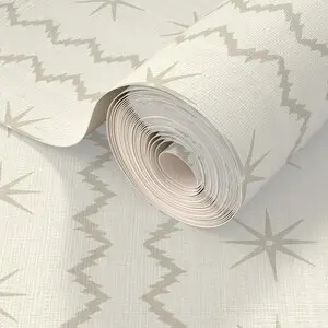 Spoonflower Small Scale Stars And Stripes Putty Cream 100% Natural Sisal Grasscloth Wallcovering - Cream,gray
