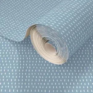 Spoonflower Dashes Classic Blue Light 100% Natural Sisal Grasscloth Wallcovering - Gray,blue,grey