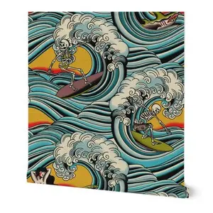 Spoonflower Tattoo Waves 100% Natural Sisal Grasscloth Wallcovering