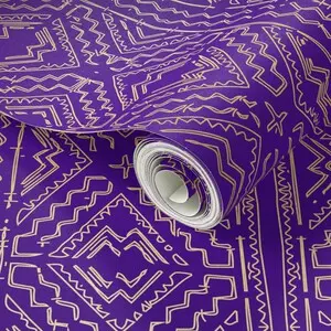 Spoonflower African Mudcloth Tribal Purple And Gold Royal Traditional Wallpaper - Purple,pink,red