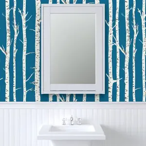 Spoonflower Birch Tree Trees Bark Woodland Custom Pre-pasted Wallpaper