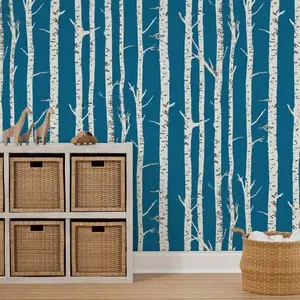 Spoonflower Birch Tree Trees Bark Woodland Custom Pre-pasted Wallpaper