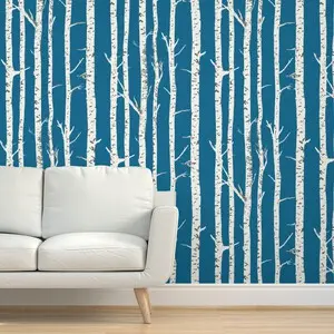Spoonflower Birch Tree Trees Bark Woodland Custom Pre-pasted Wallpaper