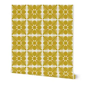 Spoonflower Ulu Mustard On White 100% Natural Sisal Grasscloth Wallcovering