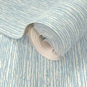 Spoonflower Solid Blue Plain White Texture Small Stripes Sky 100% Natural Sisal Grasscloth Wallcovering Blue,white