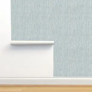 Spoonflower Solid Blue Plain White Texture Small Stripes Sky 100% Natural Sisal Grasscloth Wallcovering - Blue,white
