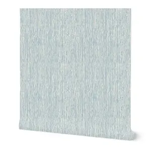 Spoonflower Solid Blue Plain White Texture Small Stripes Sky 100% Natural Sisal Grasscloth Wallcovering - Blue,white