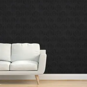 Spoonflower Damask Noir Petit 100% Natural Sisal Grasscloth Wallcovering