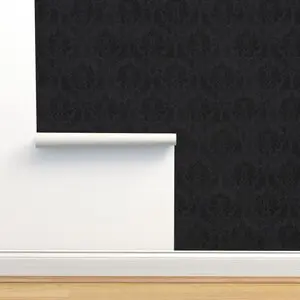 Spoonflower Damask Noir Petit 100% Natural Sisal Grasscloth Wallcovering