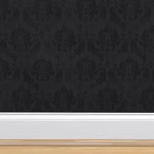 Spoonflower Damask Noir Petit 100% Natural Sisal Grasscloth Wallcovering