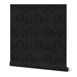 Spoonflower Damask Noir Petit 100% Natural Sisal Grasscloth Wallcovering