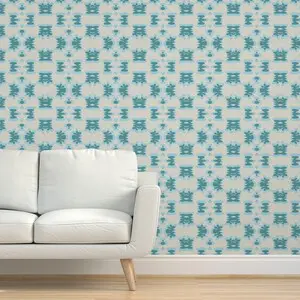 Spoonflower Splash Sea Algae 100% Natural Sisal Grasscloth Wallcovering - Blue