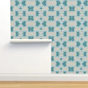 Spoonflower Splash Sea Algae 100% Natural Sisal Grasscloth Wallcovering - Blue