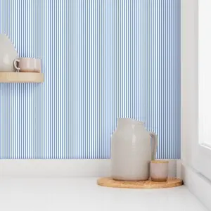 Spoonflower Stripes Vertical Blue Traditional Wallpaper