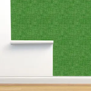 Spoonflower Solid Plain Natural Texture Celebrate Color 100% Natural Sisal Grasscloth Wallcovering - Green