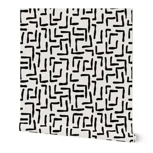 Spoonflower Abstract Maze Black On White 100% Natural Sisal Grasscloth Wallcovering