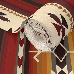 Spoonflower Amber Fire Vertical Bold Tribal Stripes 100% Natural Sisal Grasscloth Wallcovering Red