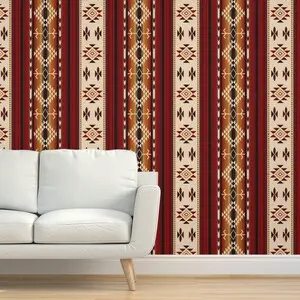 Spoonflower Amber Fire Vertical Bold Tribal Stripes 100% Natural Sisal Grasscloth Wallcovering - Red